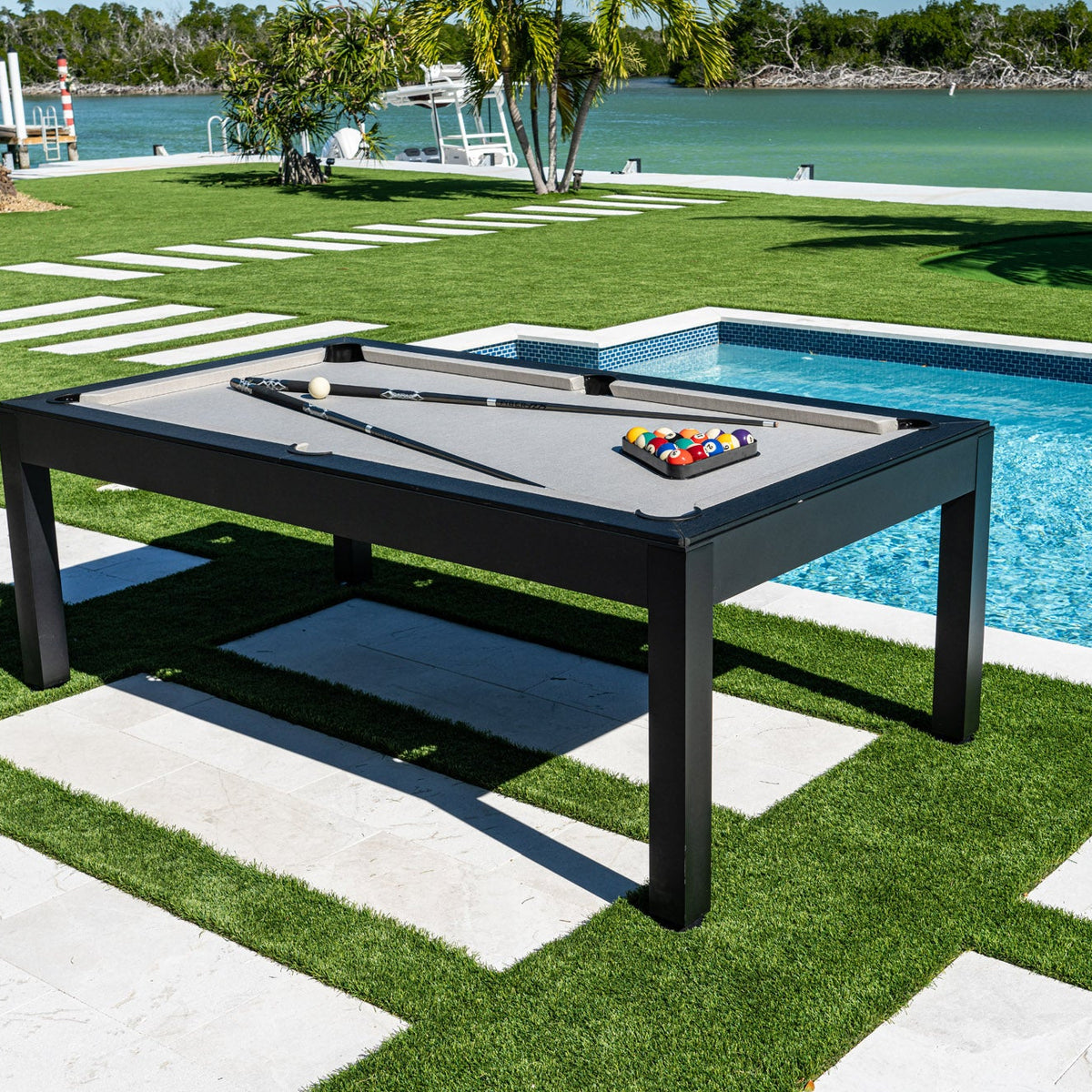 Panama Jack Indoor / Outdoor Billiards Aluminum Pool Table w/Sunbrella ...