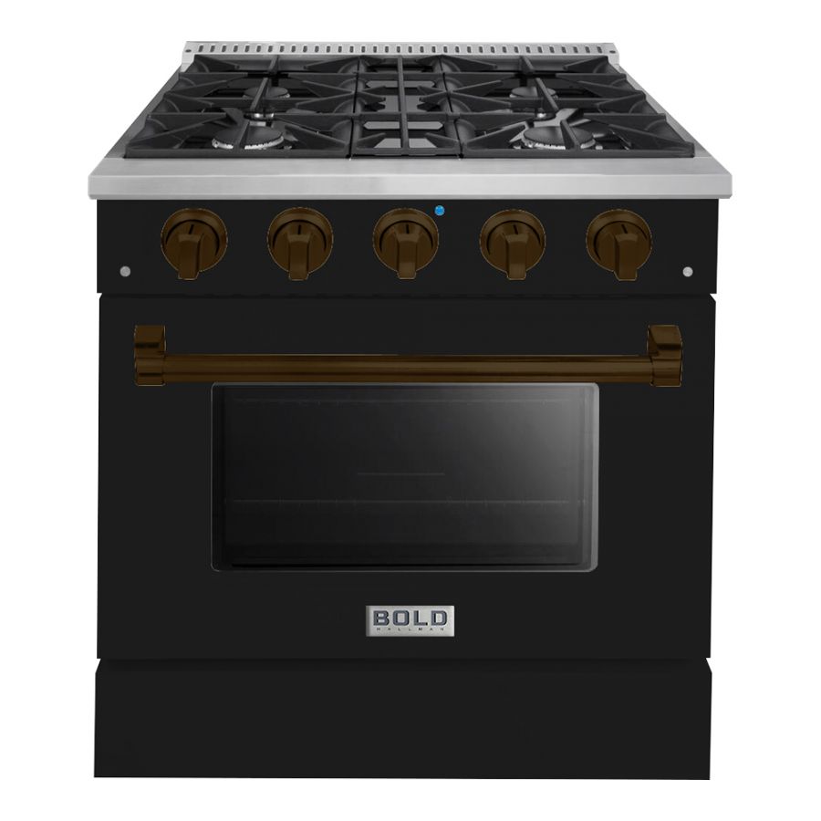 Hallman Bold Series 30" Dual Fuel Freestanding Range with Bronze Trim ...