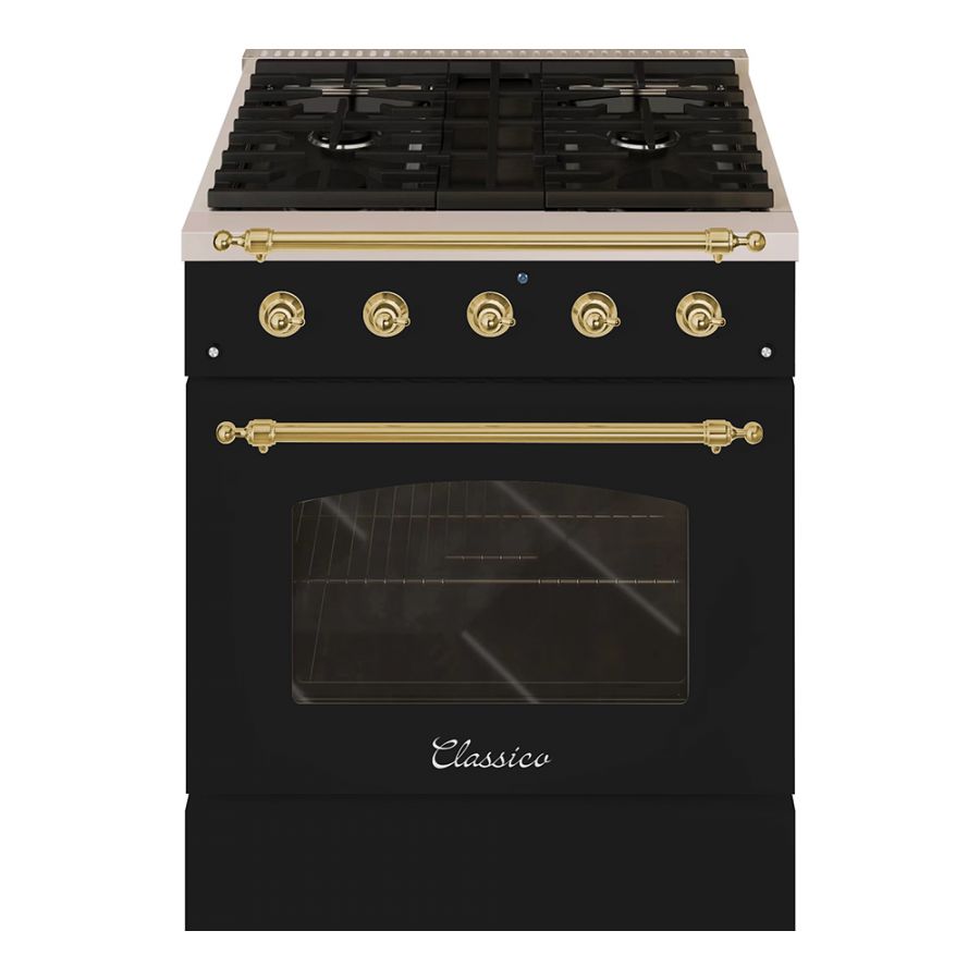 Hallman Classico Series 30" Dual Fuel Freestanding Range with Brass Tr ...
